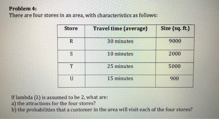 Solved Problem 4: There are four stores in an area, with | Chegg.com