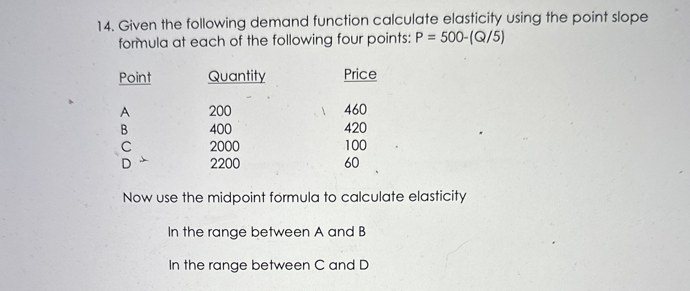 Solved Given the following demand function calculate | Chegg.com