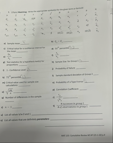 Solved (25pts) ﻿Matching: Wrike the appropriate symbol(s) | Chegg.com