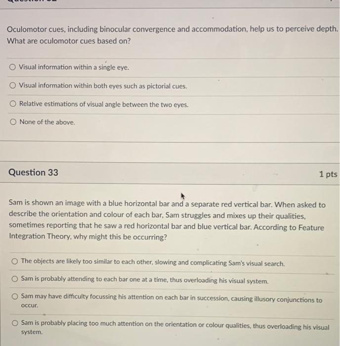 Solved Oculomotor cues, including binocular convergence and | Chegg.com