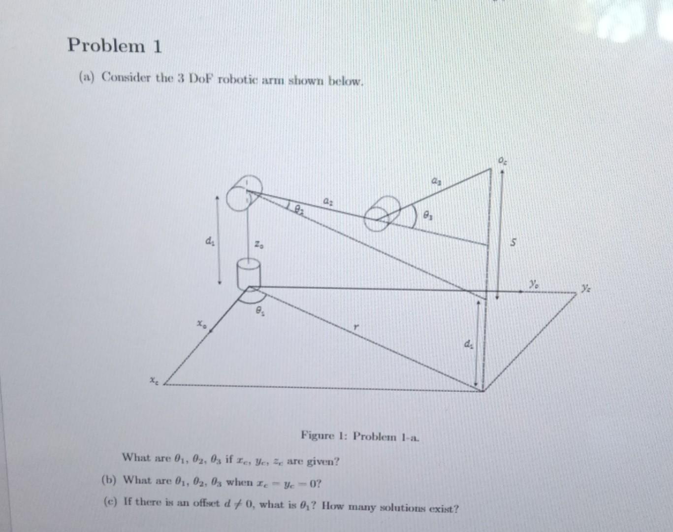 Solved (a) Consider the 3 DoF robotic arm shown below. | Chegg.com