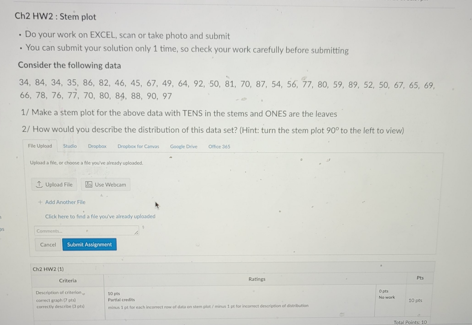 Solved Ch2 ﻿HW2 ﻿: Stem plotDo your work on EXCEL, scan or | Chegg.com