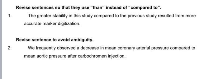 Revise sentences so that they use "than" instead of | Chegg.com