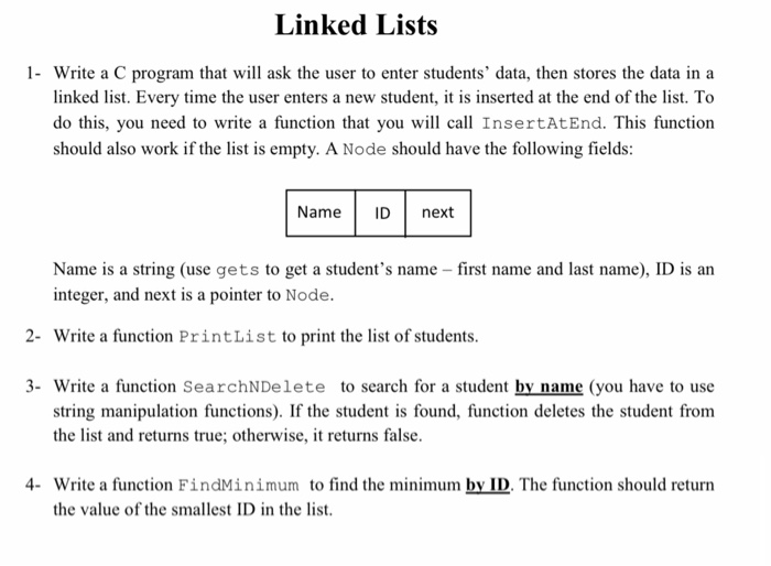 Solved Linked Lists 1 Write A C Program That Will Ask The 3307
