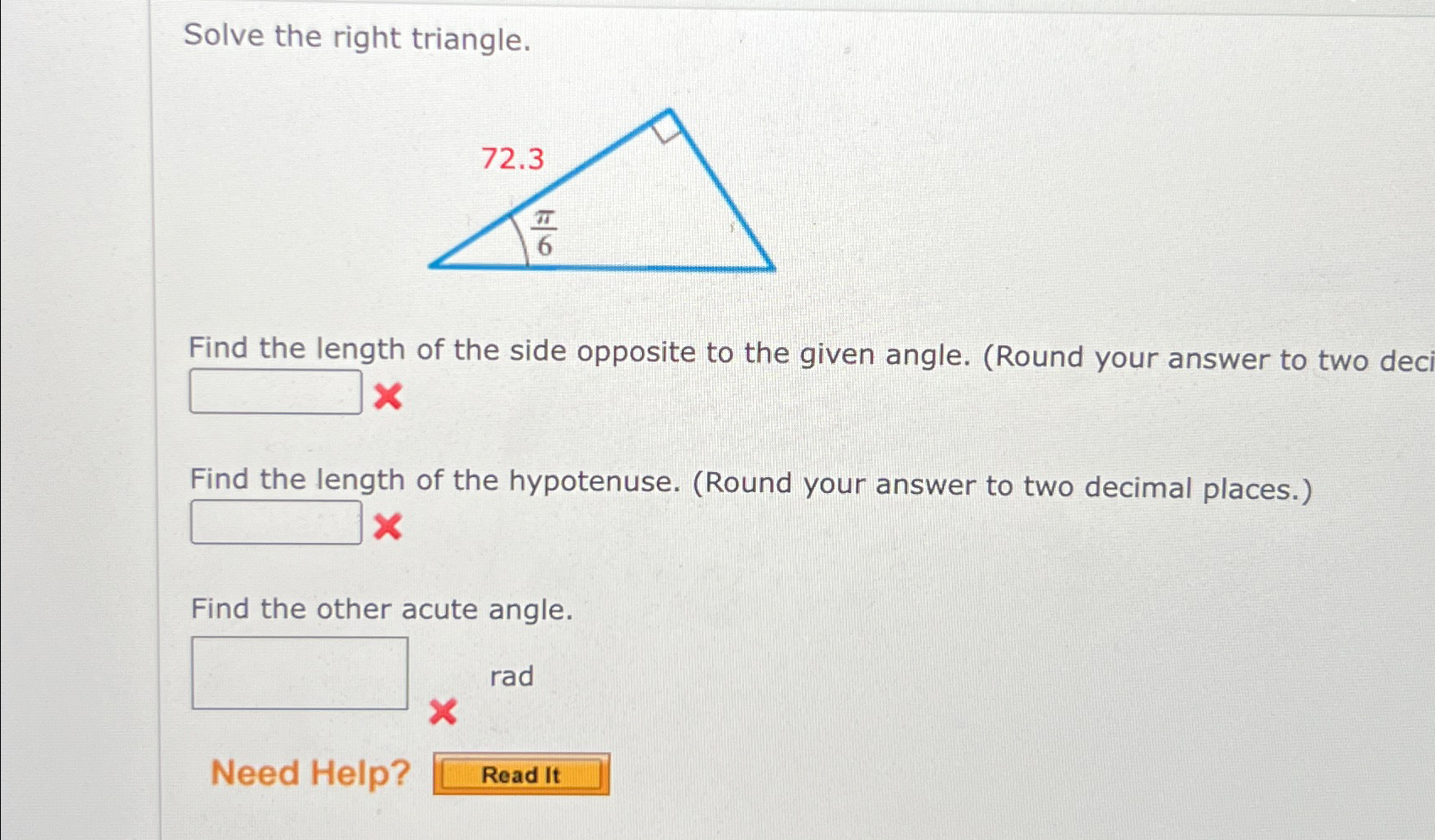 Solved Solve the right triangle.Find the length of the side | Chegg.com