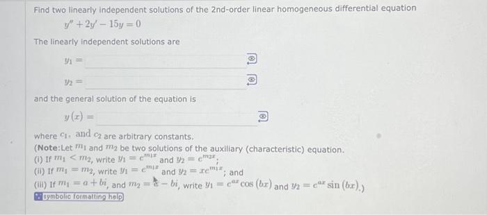 Solved Find two linearly independent solutions of the | Chegg.com