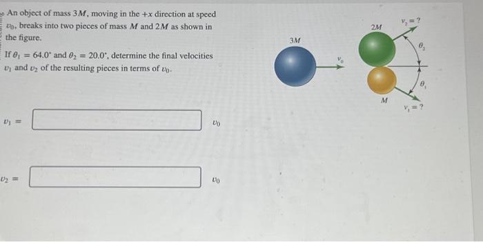 Solved An object of mass 3M, moving in the +x direction at | Chegg.com