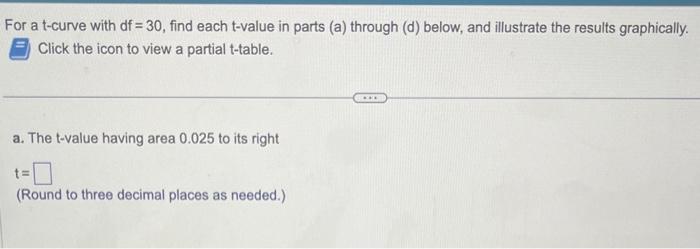 Solved For a t-curve with df=30, find each t-value in parts | Chegg.com