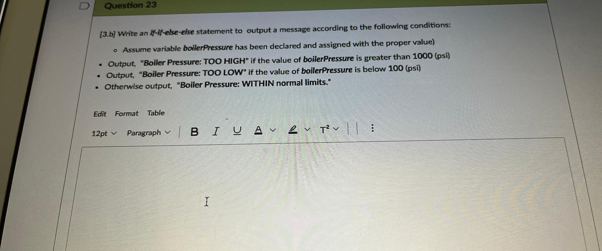 Solved Question 23[3.b] ﻿Write an if-if-else-else statement | Chegg.com