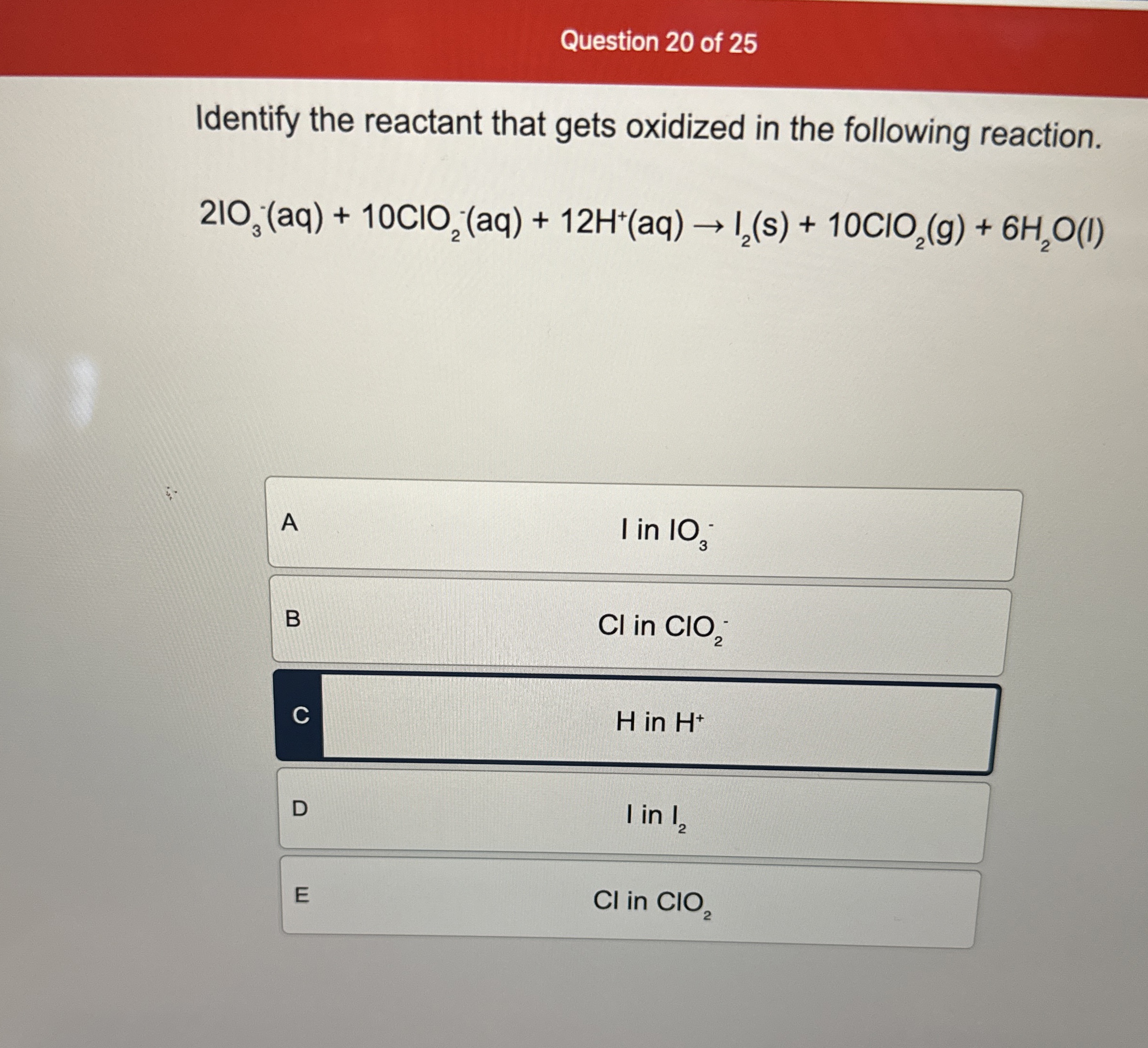Solved Question 20 ﻿of 25Identify the reactant that gets | Chegg.com