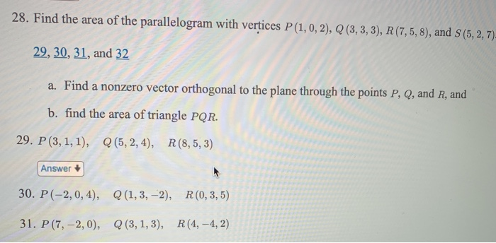 Solved 28. Find the area of the parallelogram with vertices | Chegg.com