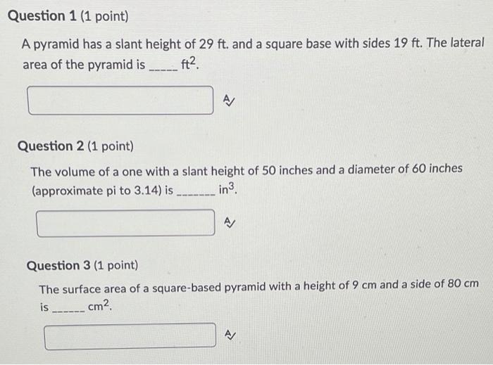 Solved Question 1 (1 point) A pyramid has a slant height of | Chegg.com