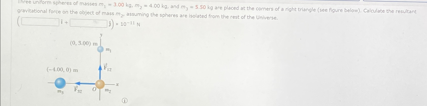 Solved Three uniform spheres of masses m1=3.00kg,m2=4.00kg, | Chegg.com