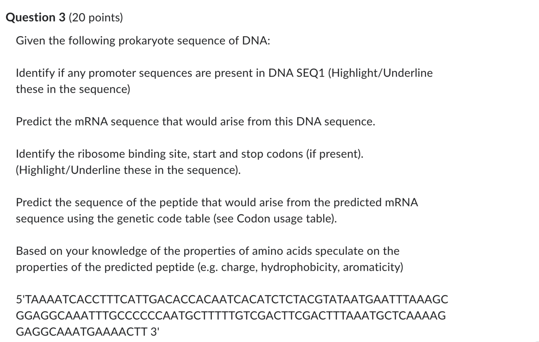 Solved Question 3 (20 ﻿points)Given the following prokaryote | Chegg.com