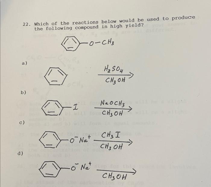 Solved 22. Which of the reactions below would be used to | Chegg.com
