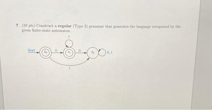 Solved 7. (20 pts) Construct a regular (Type 3) grammar that | Chegg.com