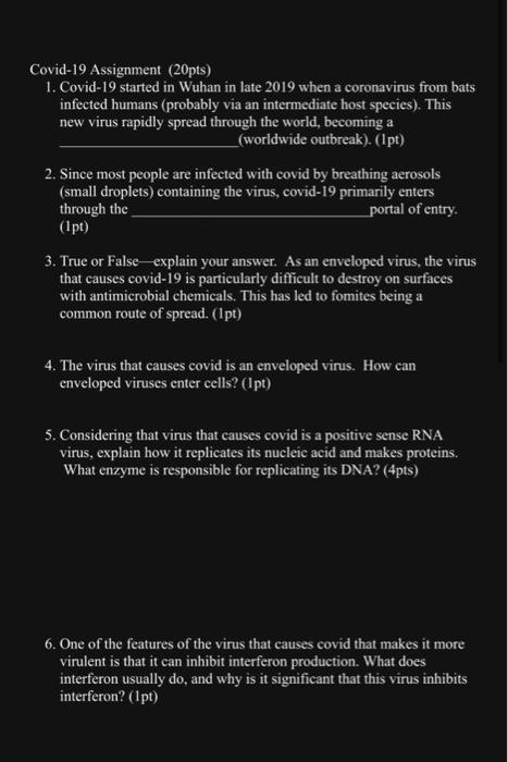 Solved Covid-19 Assignment (20pts) 1. Covid- 19 started in | Chegg.com