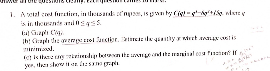 Solved A total cost function, in thousands of rupees, is | Chegg.com