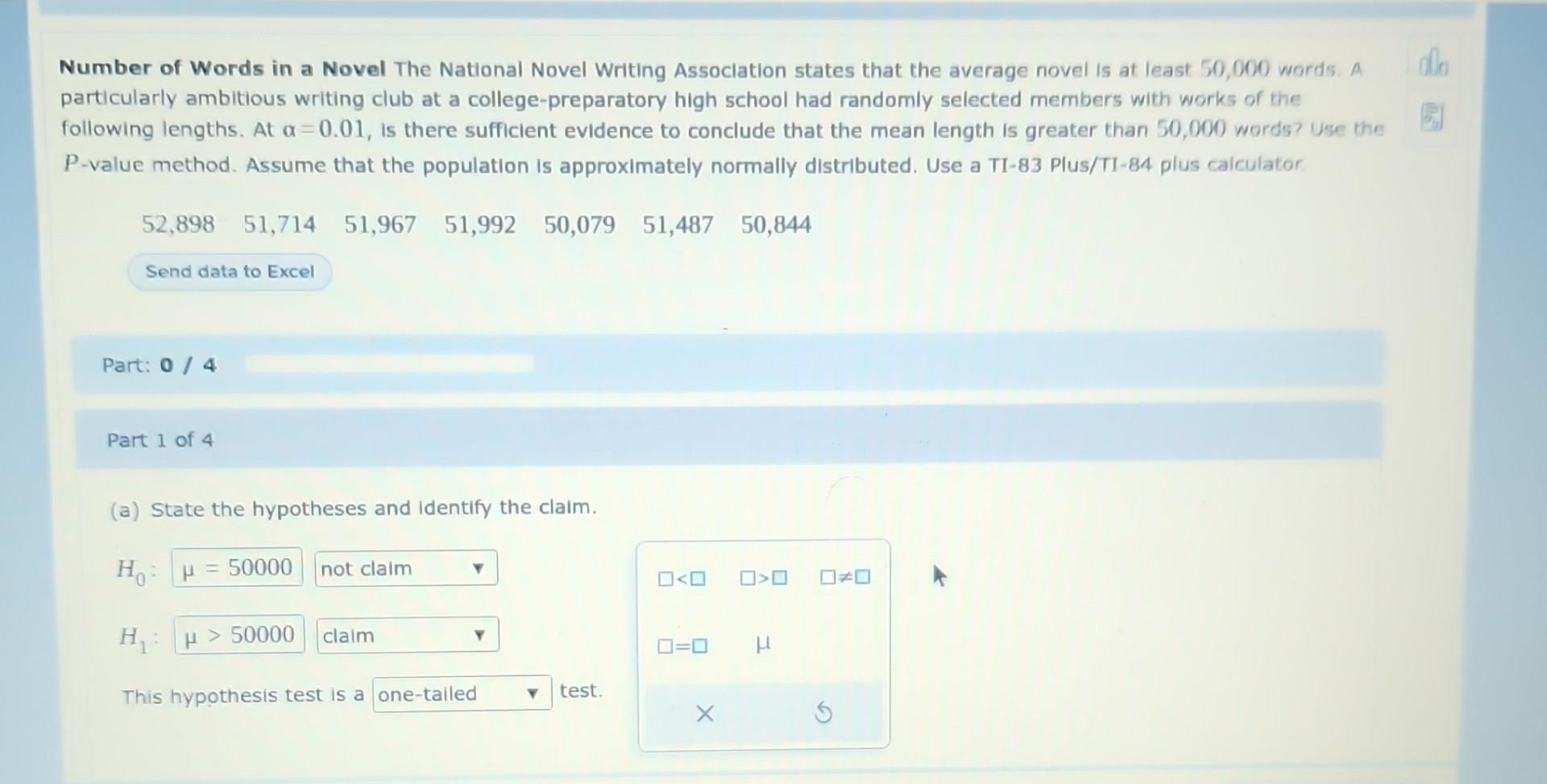 Solved Number of Words in a Novel The National Novel Writing | Chegg.com