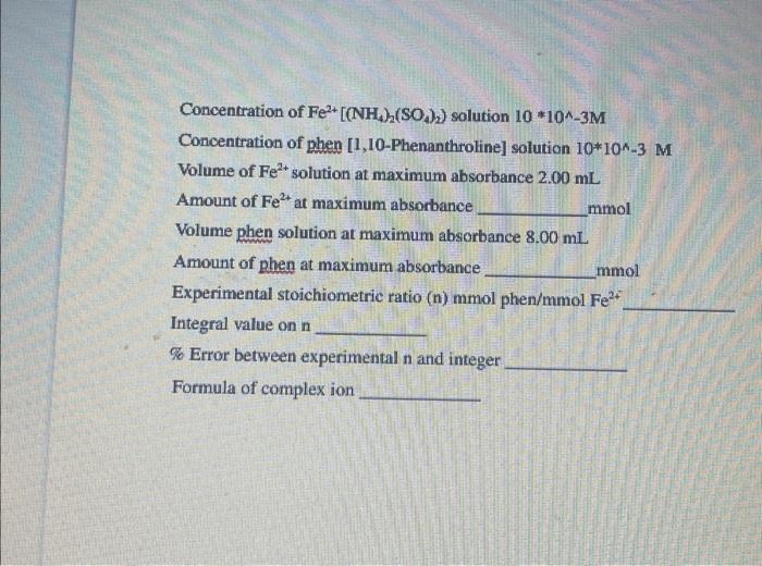 Solved Concentration of Fe2+[(NH4)2(SO4)2) solution | Chegg.com