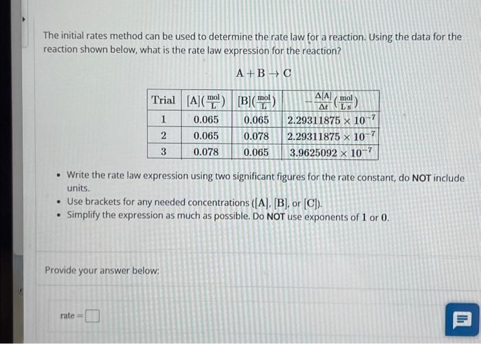 Solved The Initial Rates Method Can Be Used To Determine The