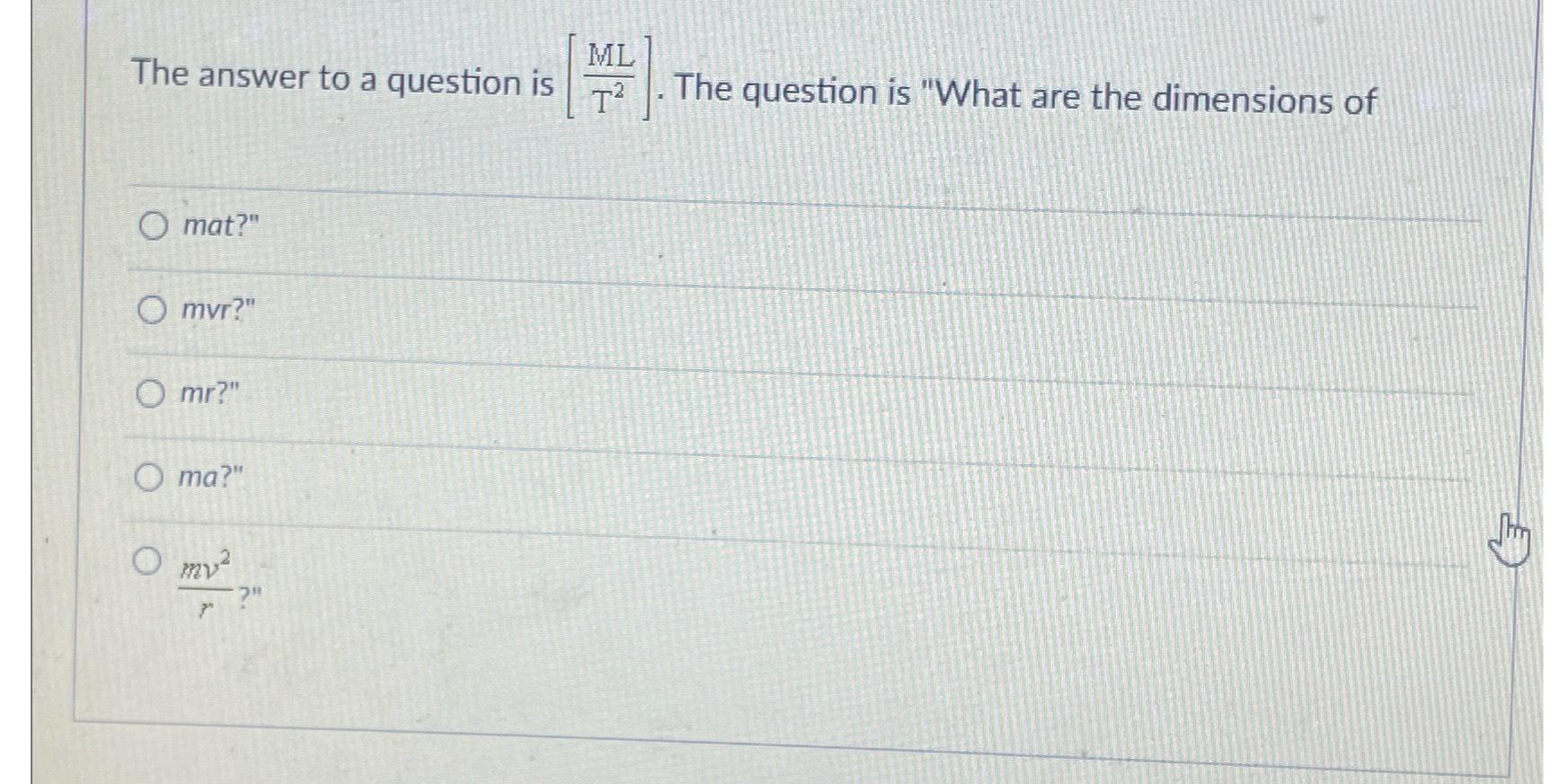 Solved The answer to a question is MLT2. ﻿The question is | Chegg.com