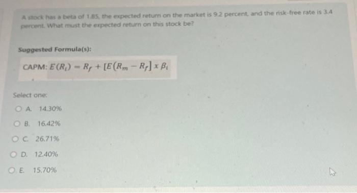 Solved A stock has a beta of 1.5 , the expected return on | Chegg.com