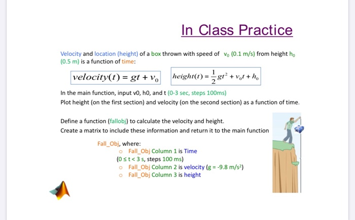 Solved In Class Practice Velocity and location (height) of a | Chegg.com