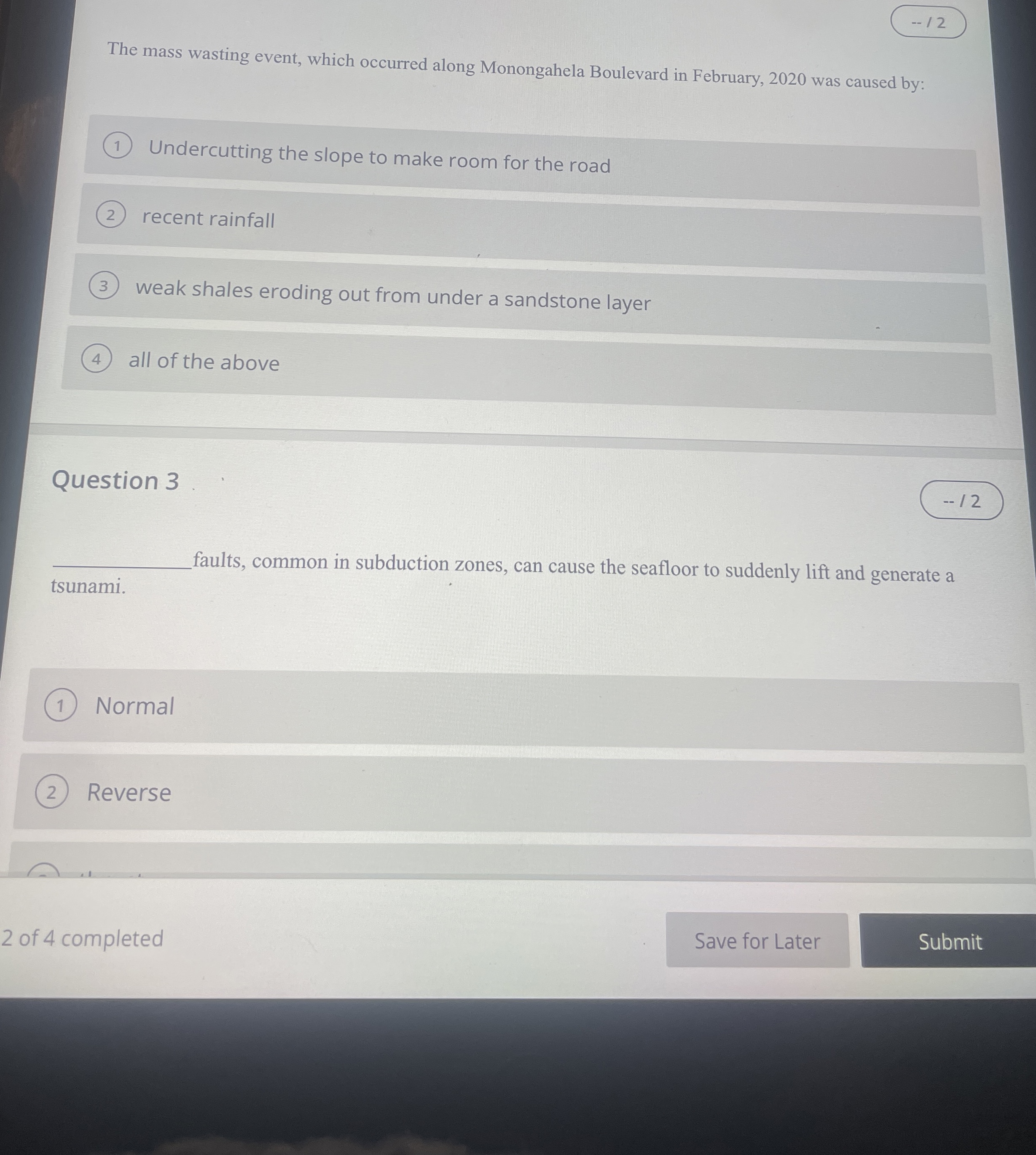Solved -12The mass wasting event, which occurred along | Chegg.com