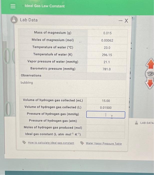 I Ideal Gas Law Constant (8) Lab Data | Chegg.com