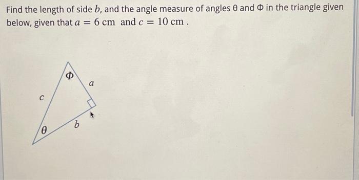 Solved Find the length of side b, and the angle measure of | Chegg.com