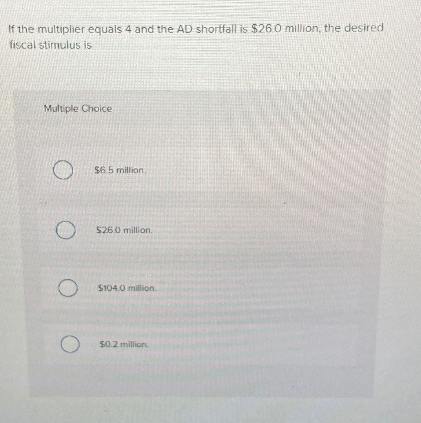 Solved If the multiplier equals 4 ﻿and the AD shortfall is | Chegg.com