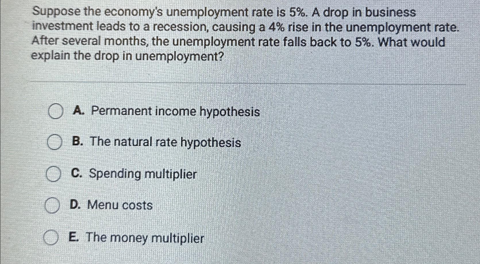 Solved Suppose the economy's unemployment rate is 5%. ﻿A | Chegg.com
