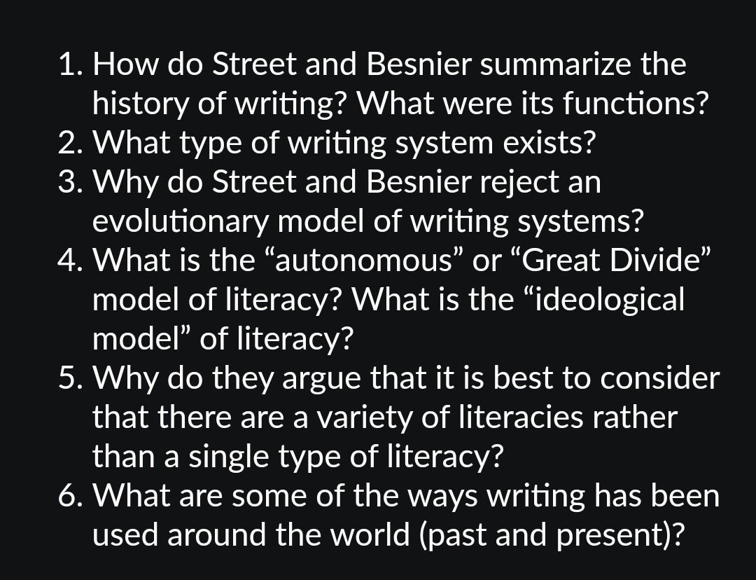 1. How do Street and Besnier summarize the history of | Chegg.com