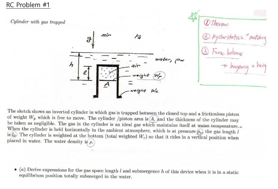 Cylinder with gas trapped (1) Thermo. (2) | Chegg.com