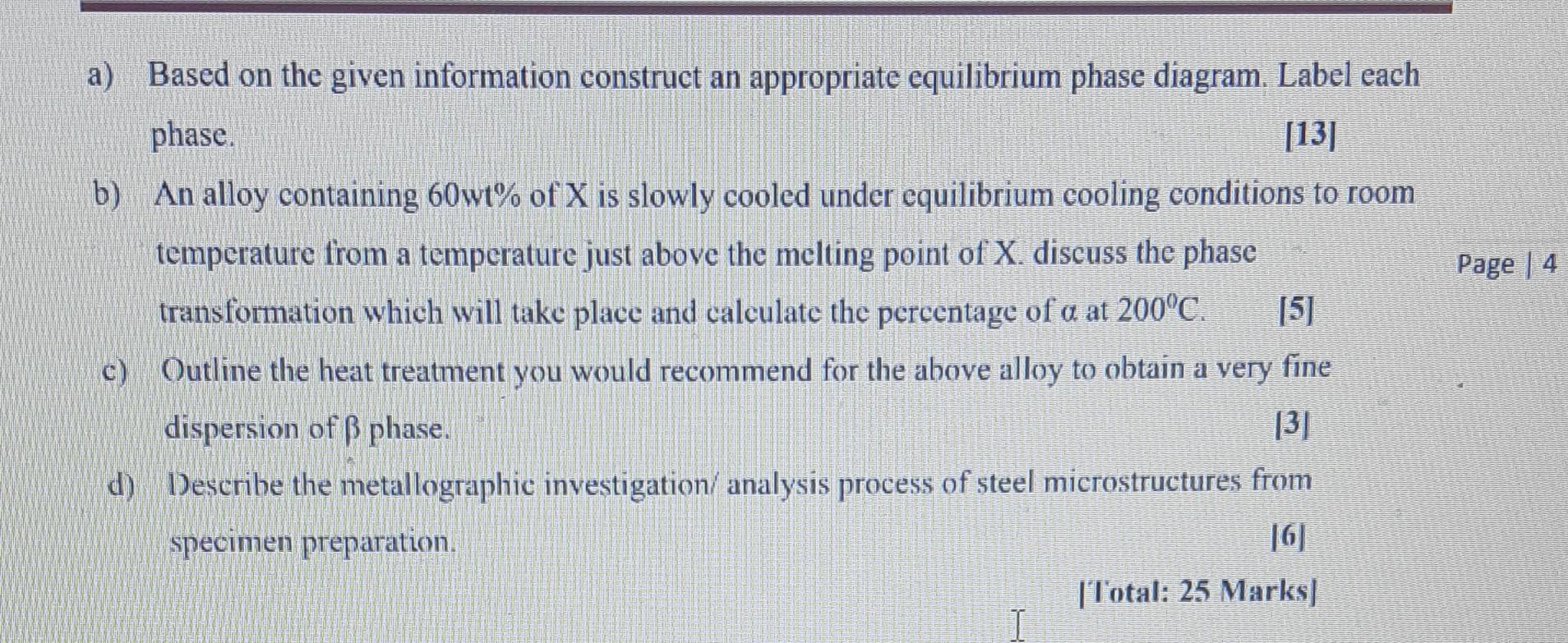 Solved QUESTION 4 Two metals X (melting point =1300∘C ) and | Chegg.com