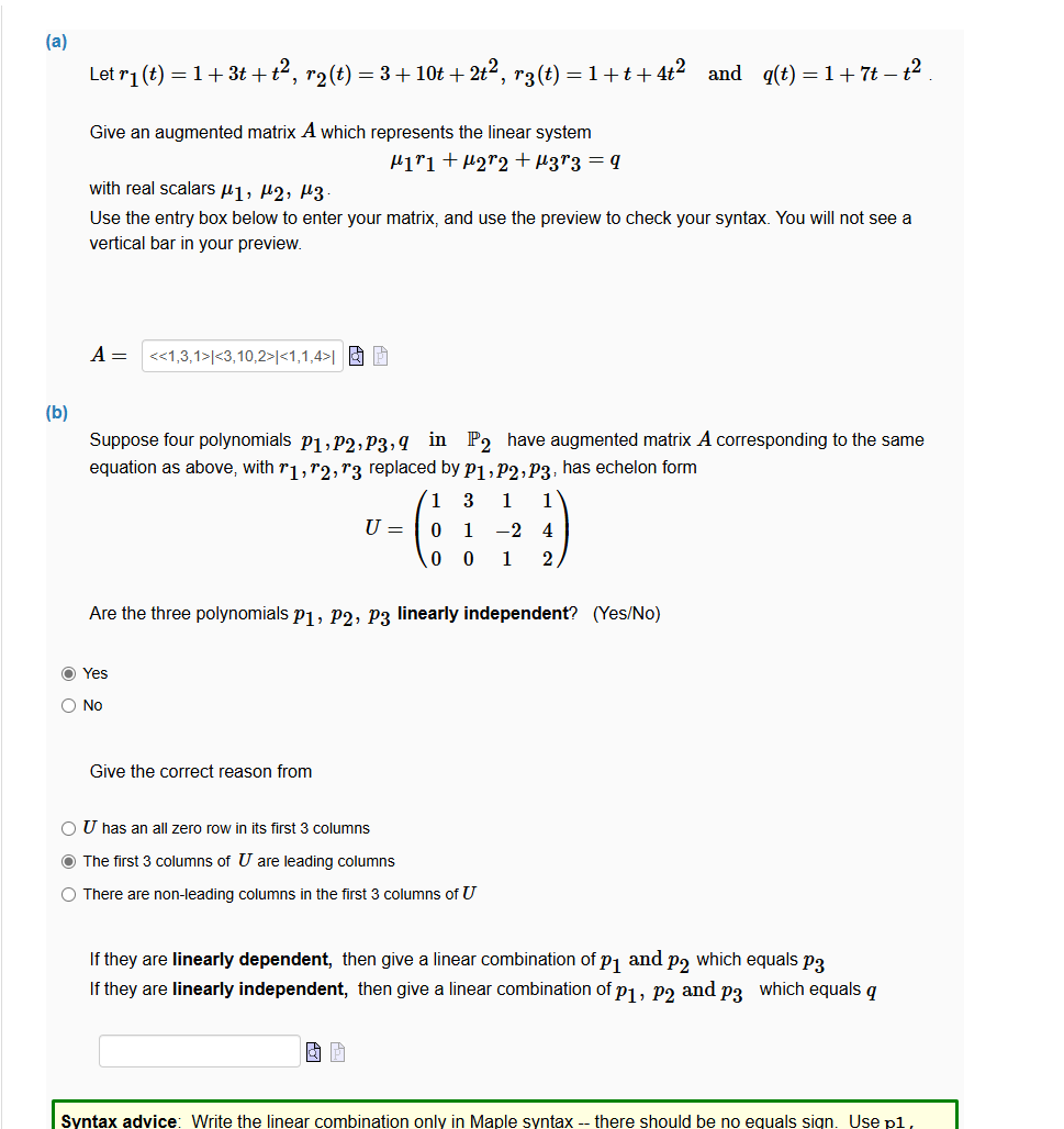 Solved (a)Let r1(t)=1+3t+t2,r2(t)=3+10t+2t2,r3(t)=1+t+4t2, | Chegg.com