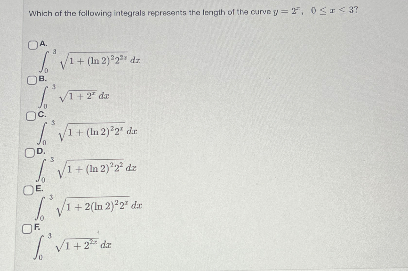 Solved Which of the following integrals represents the | Chegg.com