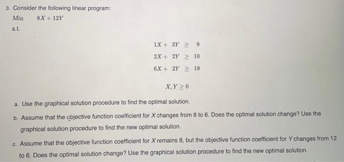 Solved 3. Consider the following linear program: Min 8x + | Chegg.com