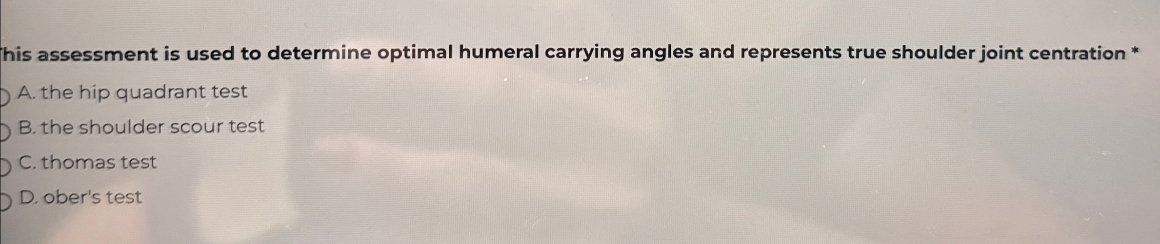 Solved his assessment is used to determine optimal humeral | Chegg.com