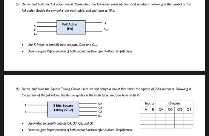 Solved (a) Derive and build the full adder circuit. | Chegg.com
