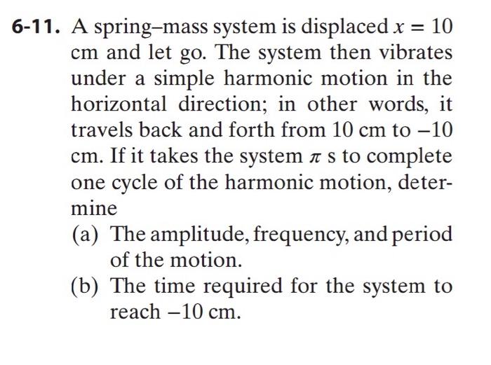 Solved = a 6-11. A spring-mass system is displaced x = 10 cm | Chegg.com