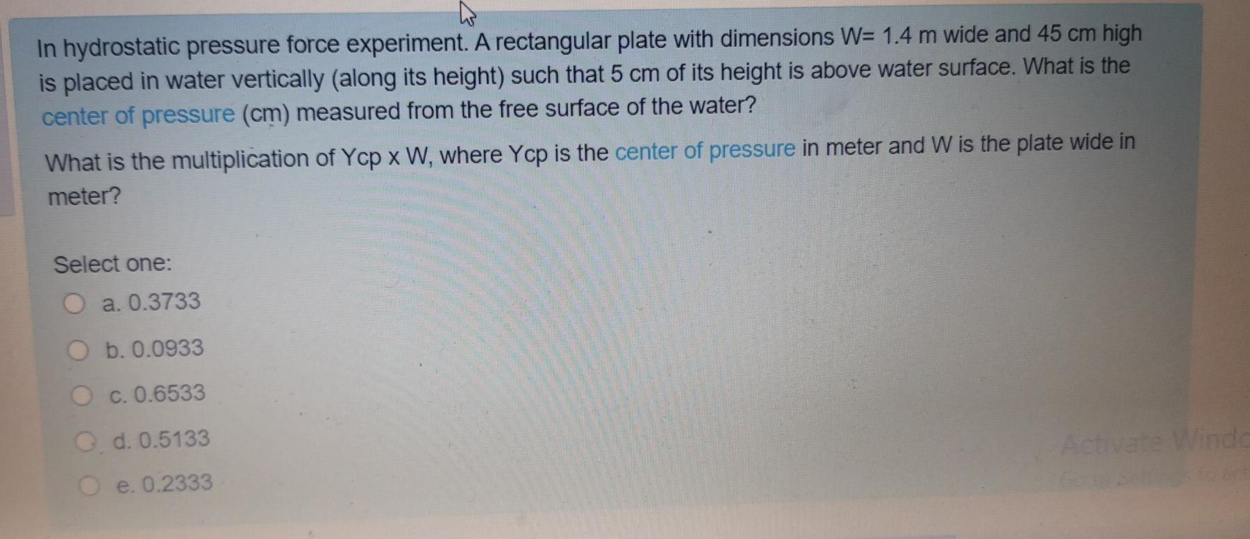 Solved In hydrostatic pressure force experiment. A | Chegg.com