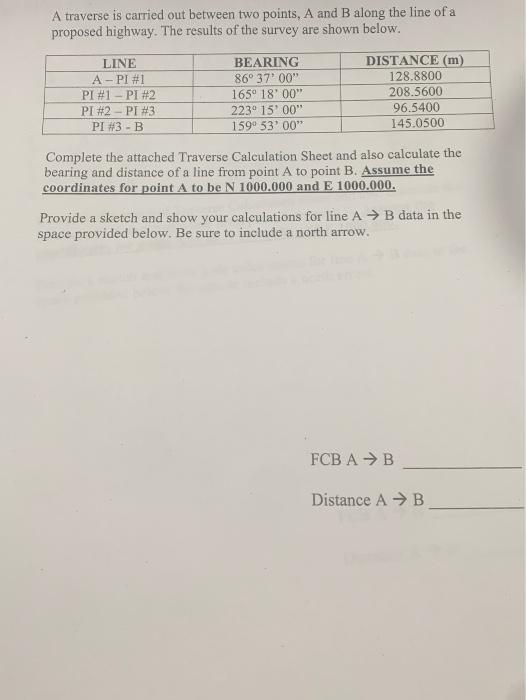 Solved A traverse is carried out between two points, A and B | Chegg.com