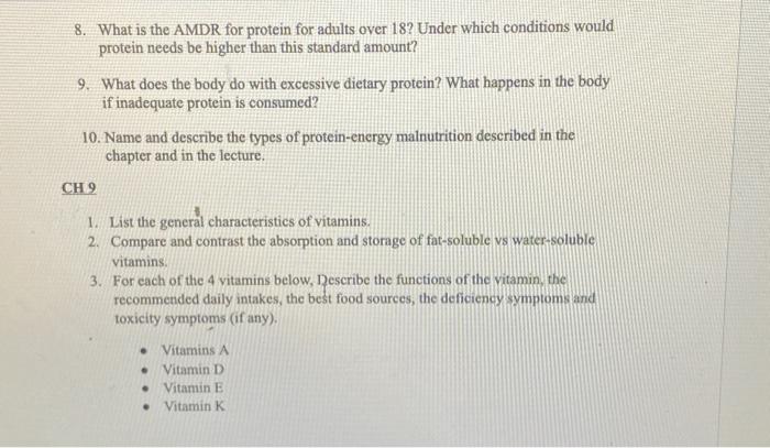 Solved 8. What is the AMDR for protein for adults over 18 ? | Chegg.com