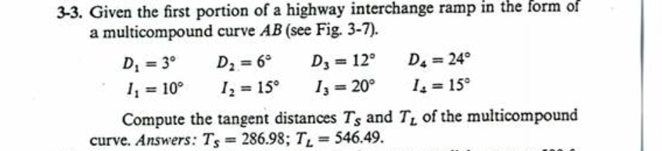 3-9. Given a reverse curve between nonparallel | Chegg.com