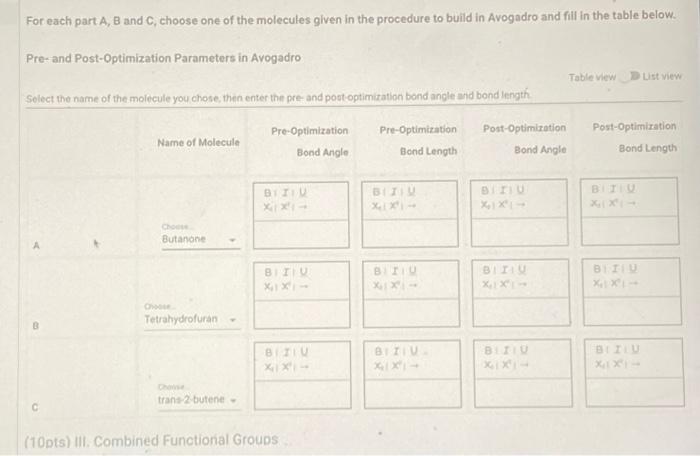 Solved For each part A, B and C, choose one of the molecules | Chegg.com