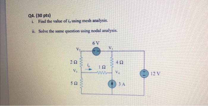 Solved Q4. (30 pts) i. Find the value of i0 using mesh | Chegg.com