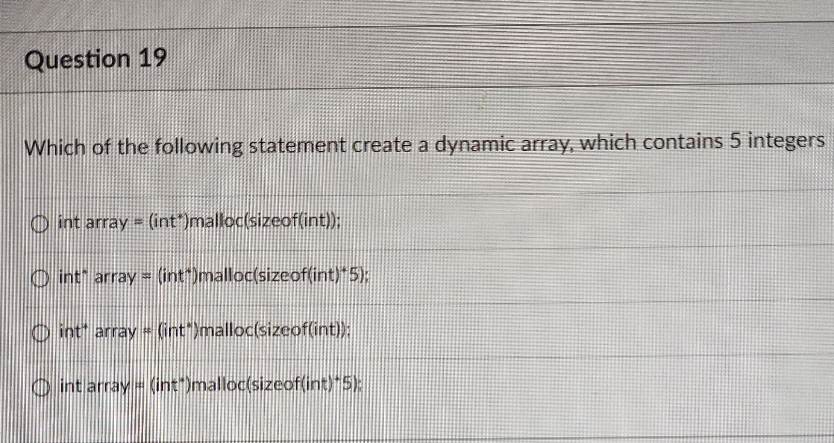 Solved Question 19Which of the following statement create a | Chegg.com