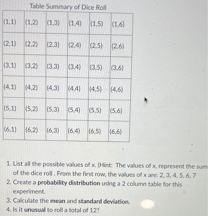 Solved 1. List all the possible values of x. (Hint: The | Chegg.com